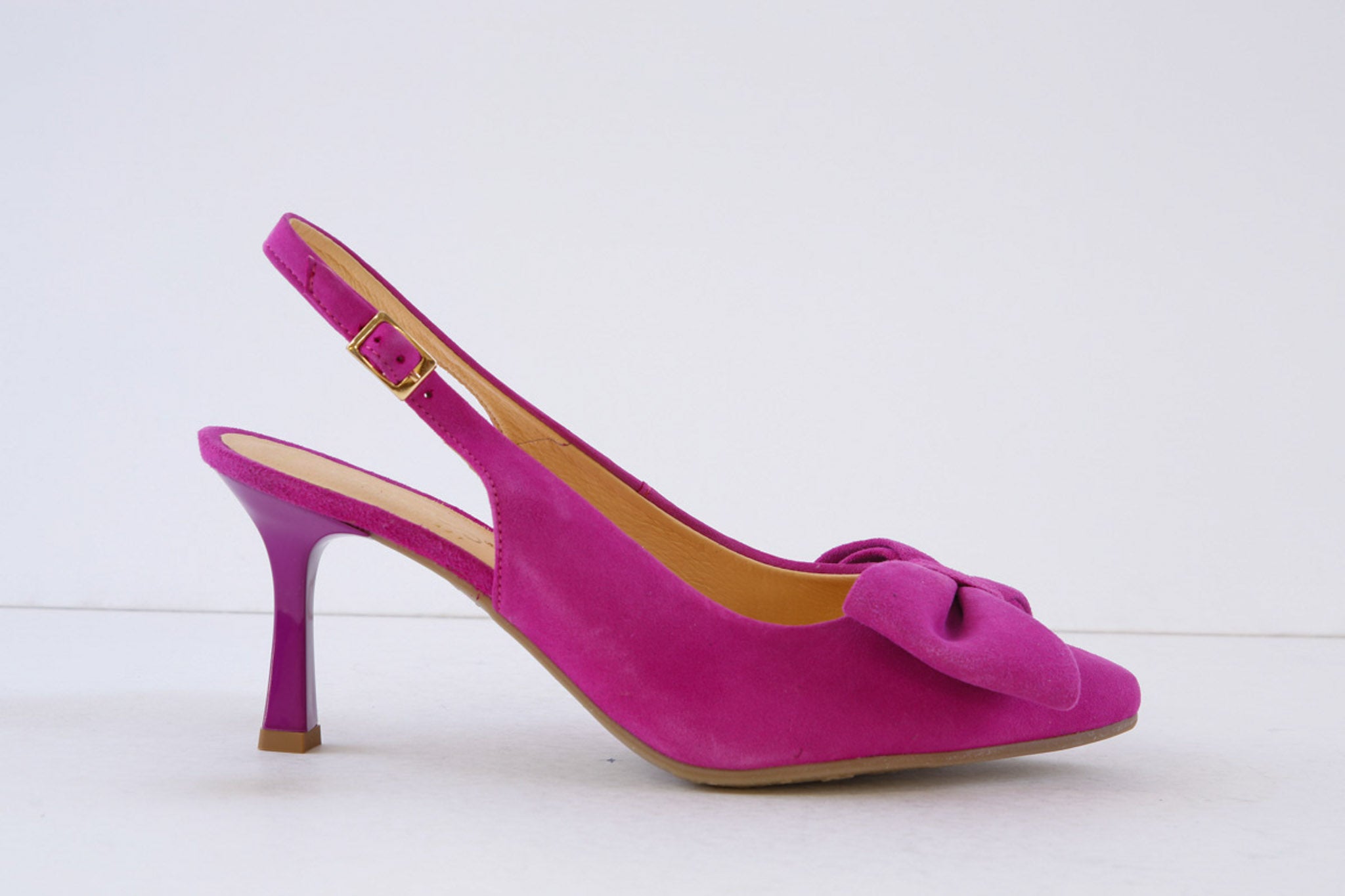 Bioeco Medium Heel Sling-Back Shoe in Cerise Suede with Bow – Victor ...