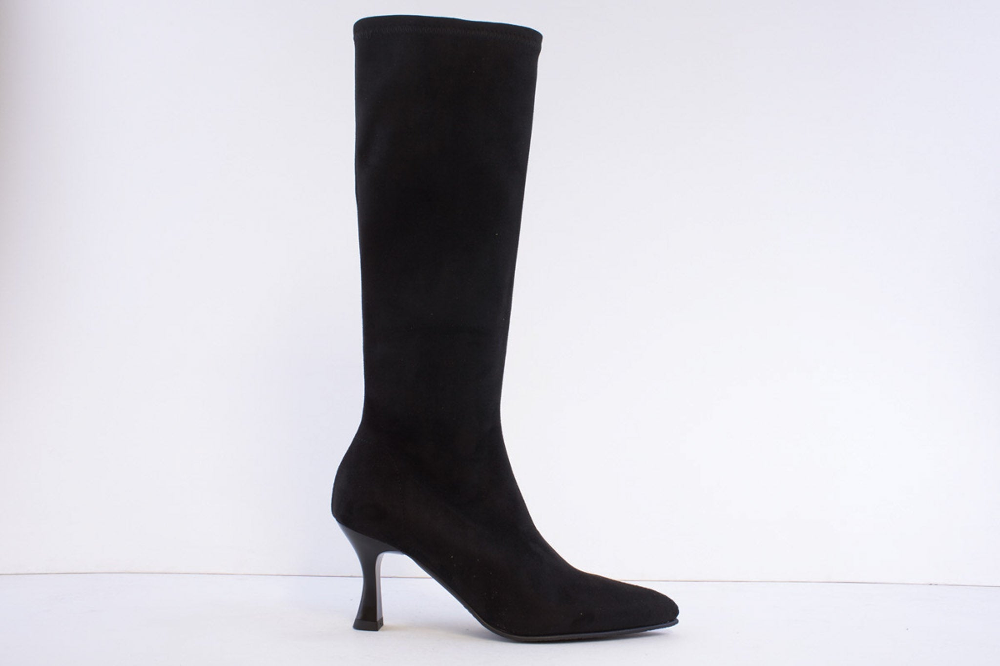 MISS ELASTIC - 78041 MEDIUM HEEL PULL-ON STRETCH KNEE-HIGH BOOT - BLAC ...