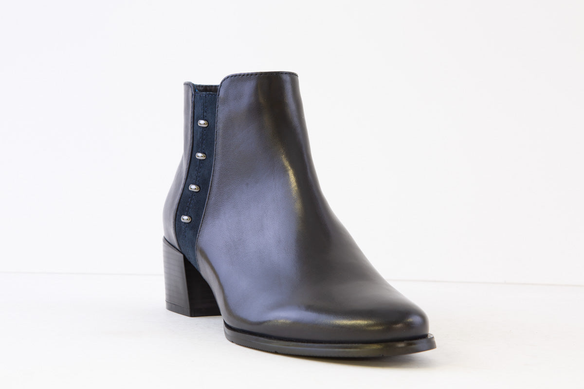 Dark Navy Medium Block Heel Ankle Boot by Regarde Le Ciel - Jolene-24 ...