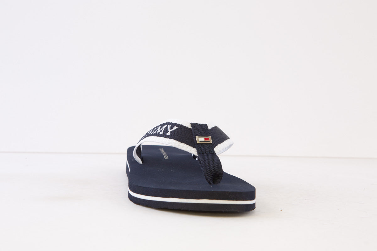 TOMMY HILFIGER - FW0FW07859 WEBBING POOL SLIDE TOE-POST MULE - NAVY ...