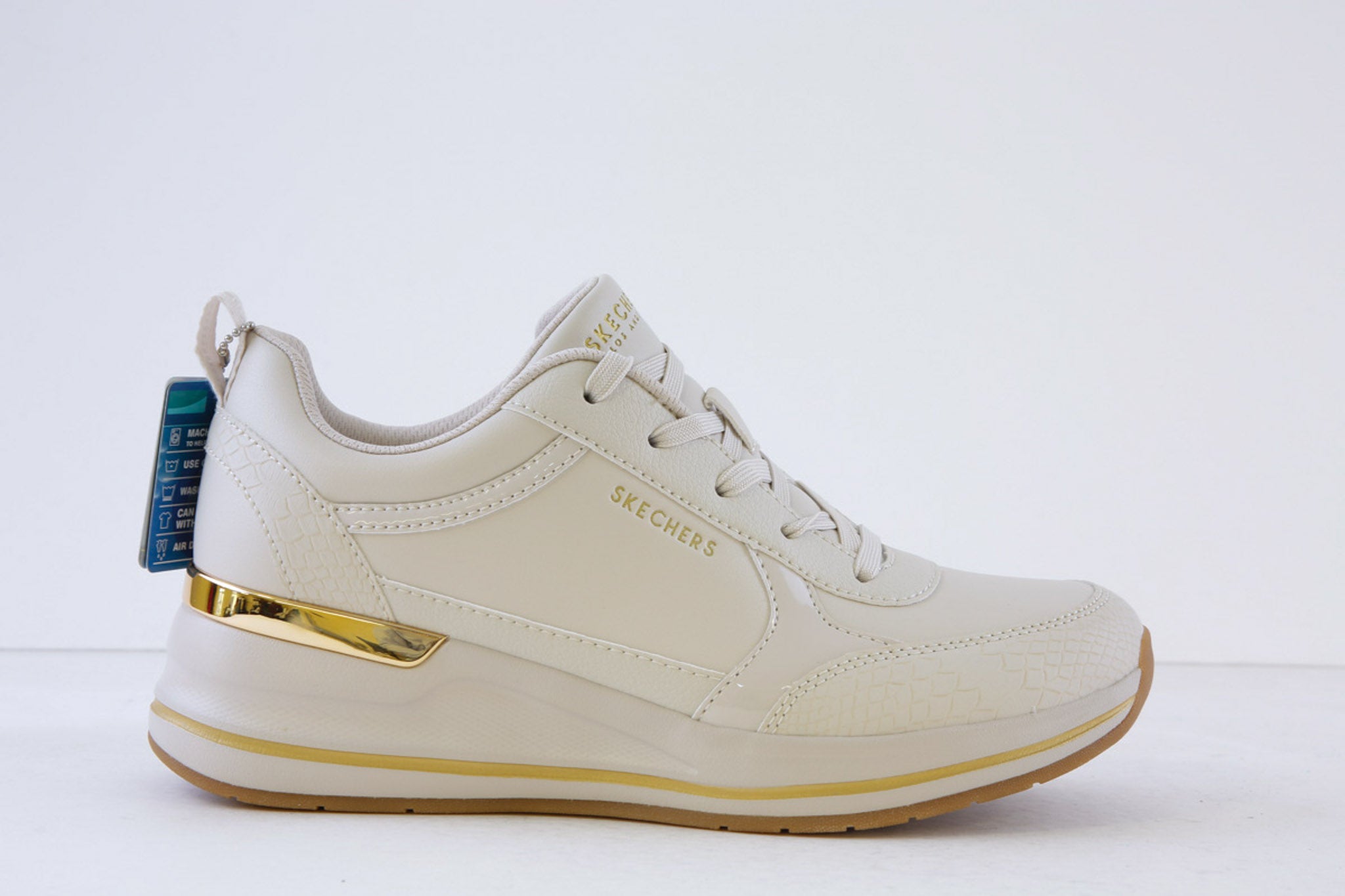 Skechers 177345 Billion 2-Fine Shine Laced Wedge Trainer - Cream ...