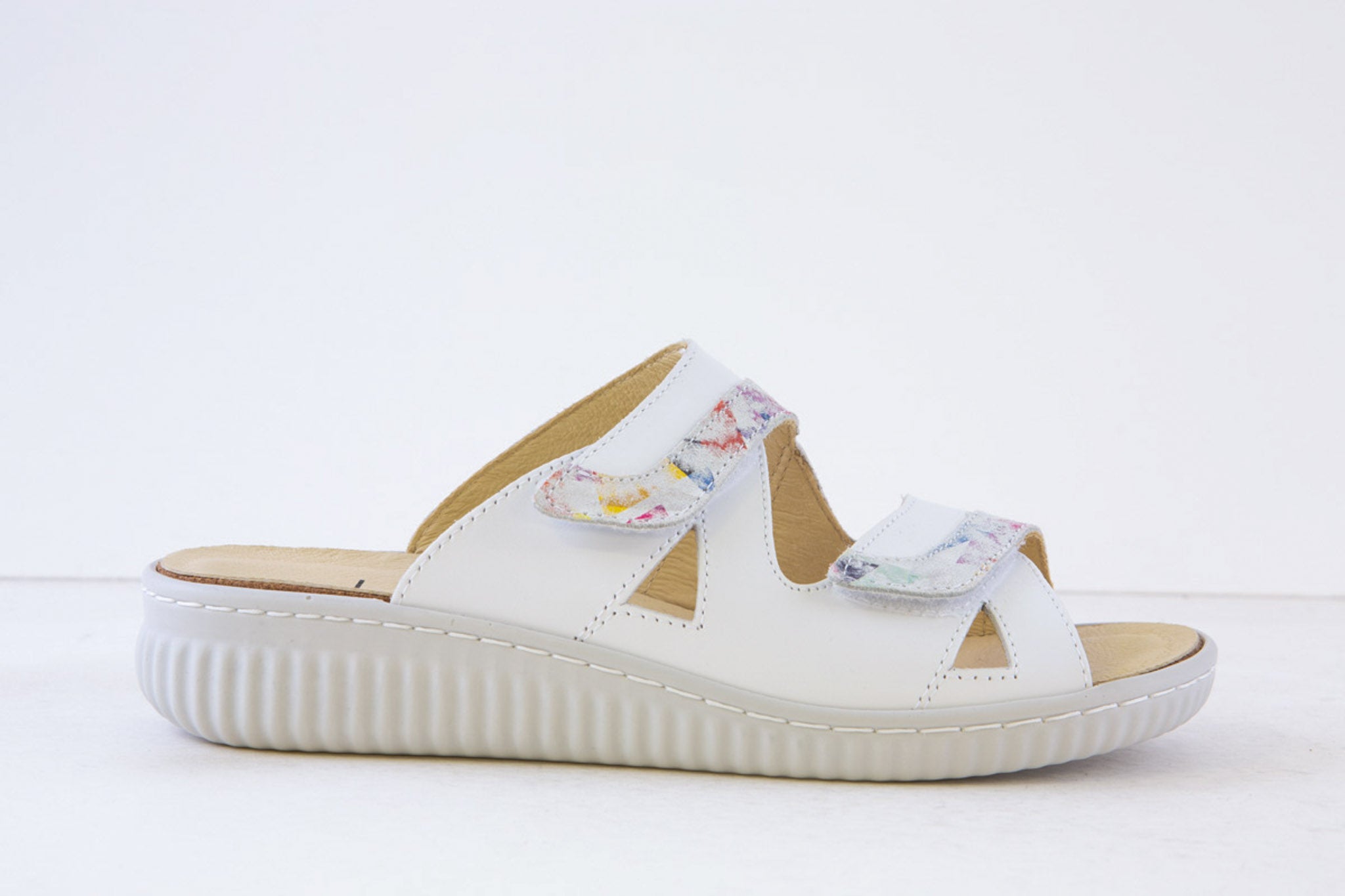 BELVIDA - 47.200 FLAT DOUBLE VELCRO MULE - WHITE – Victor Dwyer Ladies ...