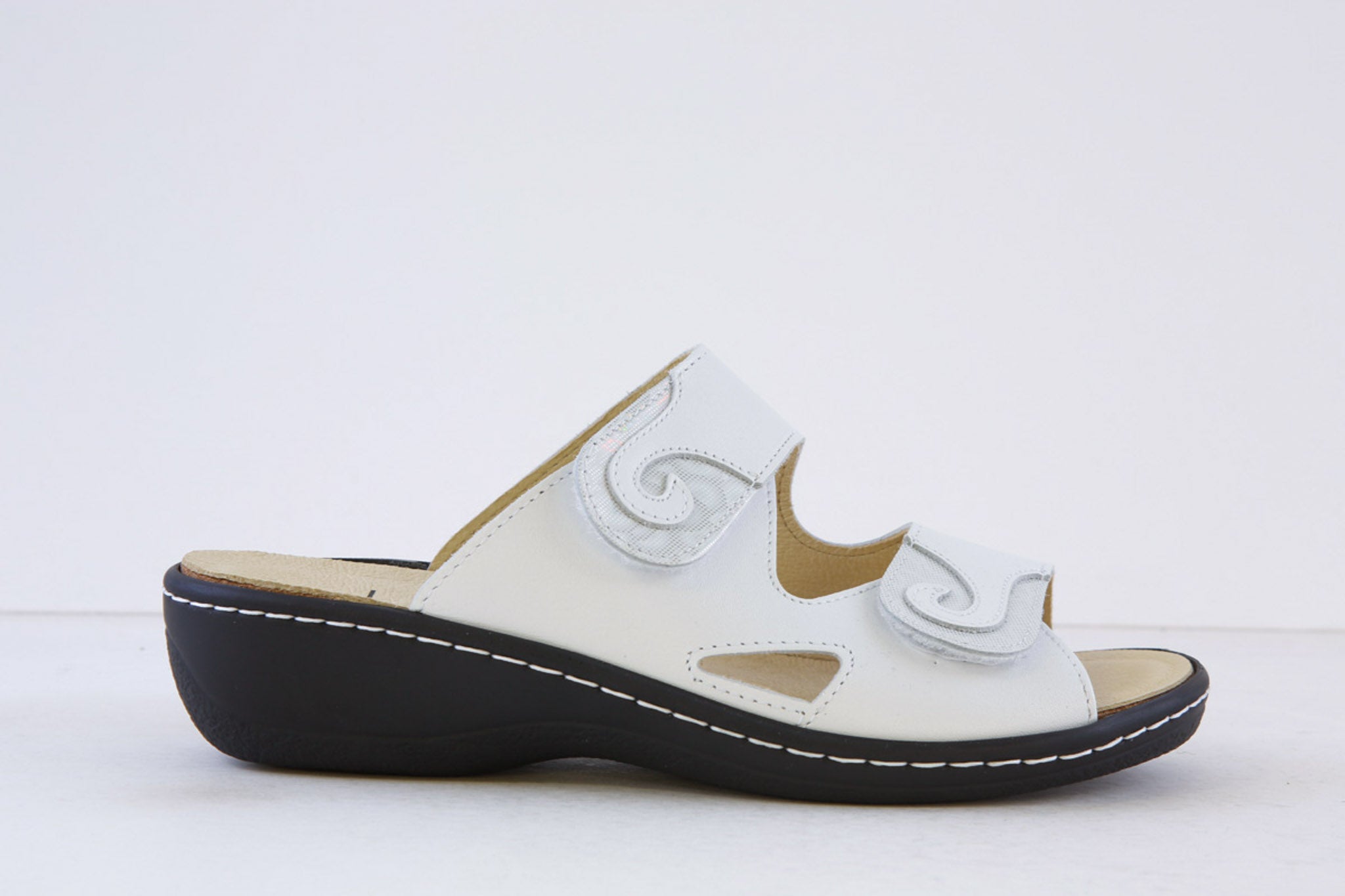 BELVIDA - 42.463 FLAT DOUBLE VELCRO MULE - WHITE – Victor Dwyer Ladies ...