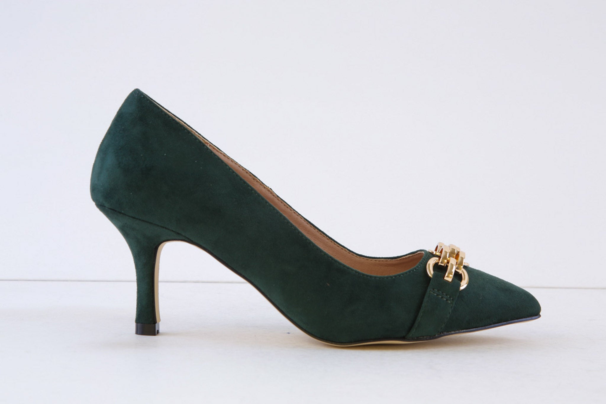High Heel Court Shoe - COCO1017 by COCCO RITZ - Dark Green with Gold C ...