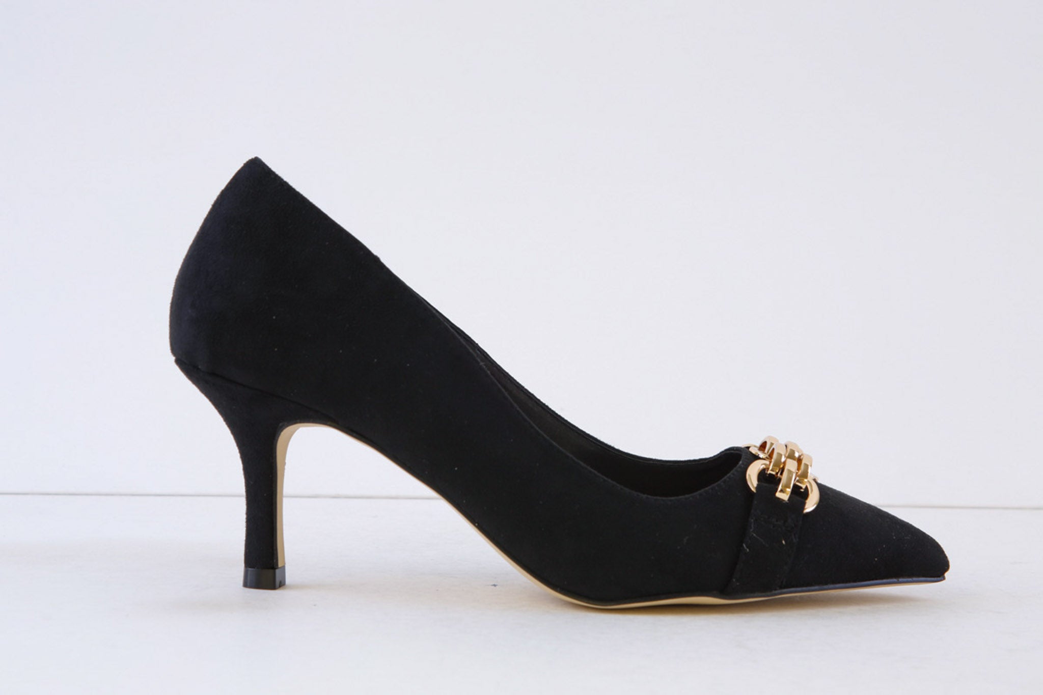COCCO RITZ - COCO1017 HIGH HEEL COURT SHOE WITHGOLD CHAIN TRIM - BLACK ...