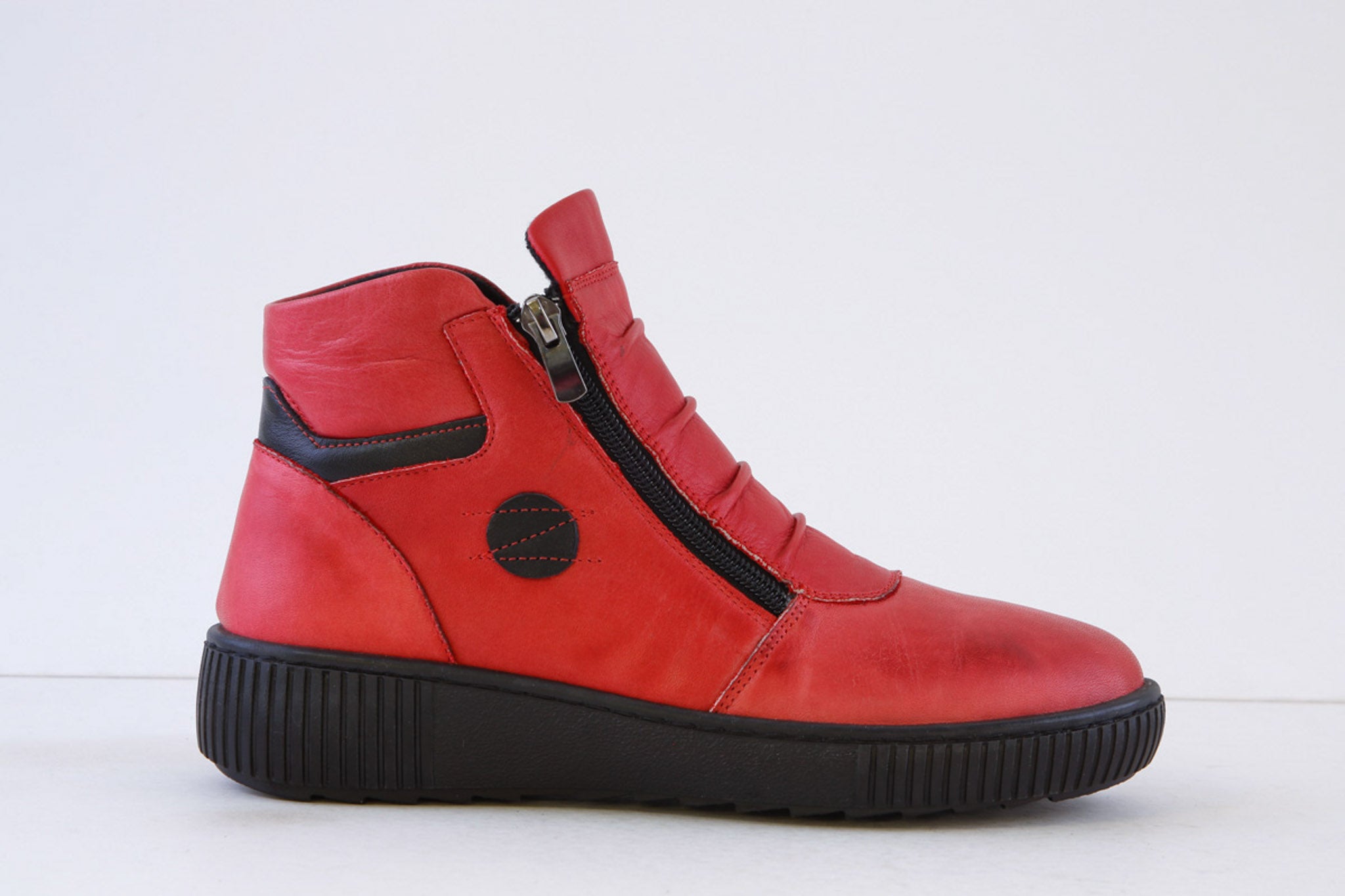 Dr. Mery - 11124 RUCHED TWIN ZIP ANKLE BOOT - RED LEATHER – Victor ...