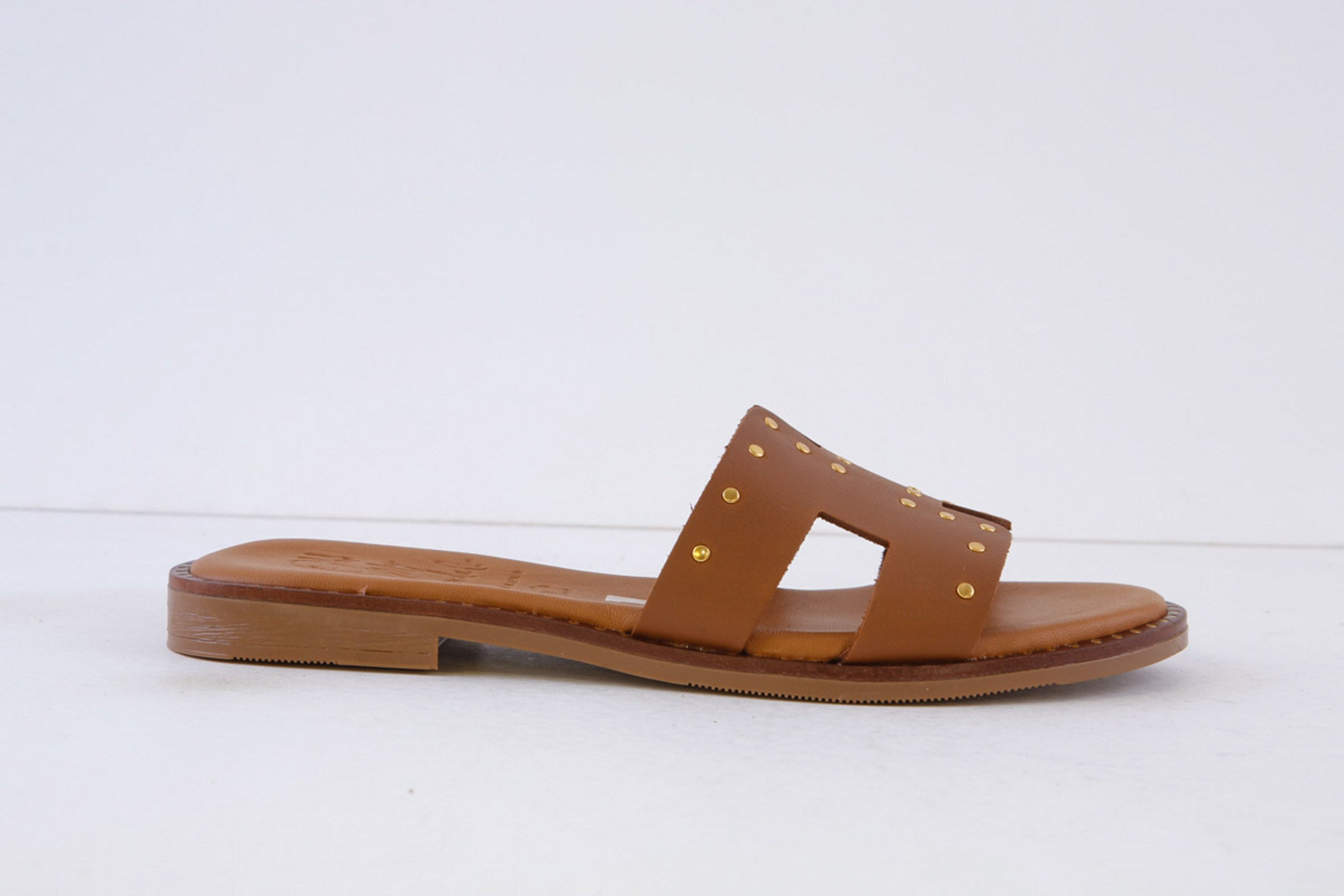 Oh My Sandals Tan Flat Mule with Stud Detail - Style 5576 – Victor ...