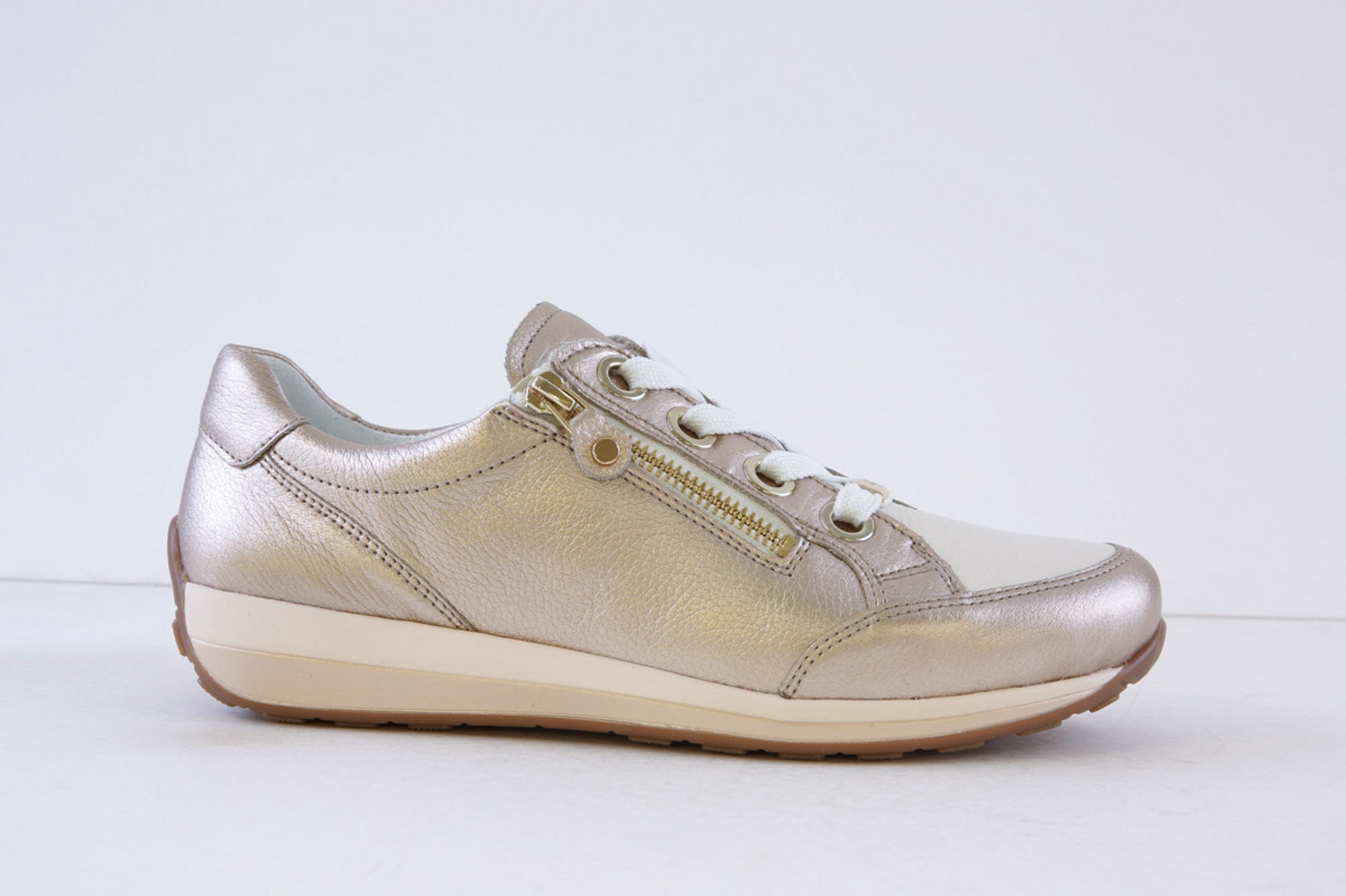 ARA - 44587-69 ZIP/LACE COMFORT SHOE - GOLD/CREAM LEATHER – Victor ...