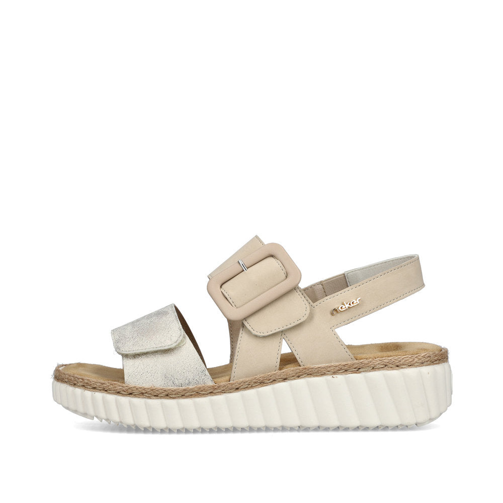 RIEKER - 69260-60 FLAT VELCRO COMFORT SANDAL - BEIGE/GOLD – Victor ...