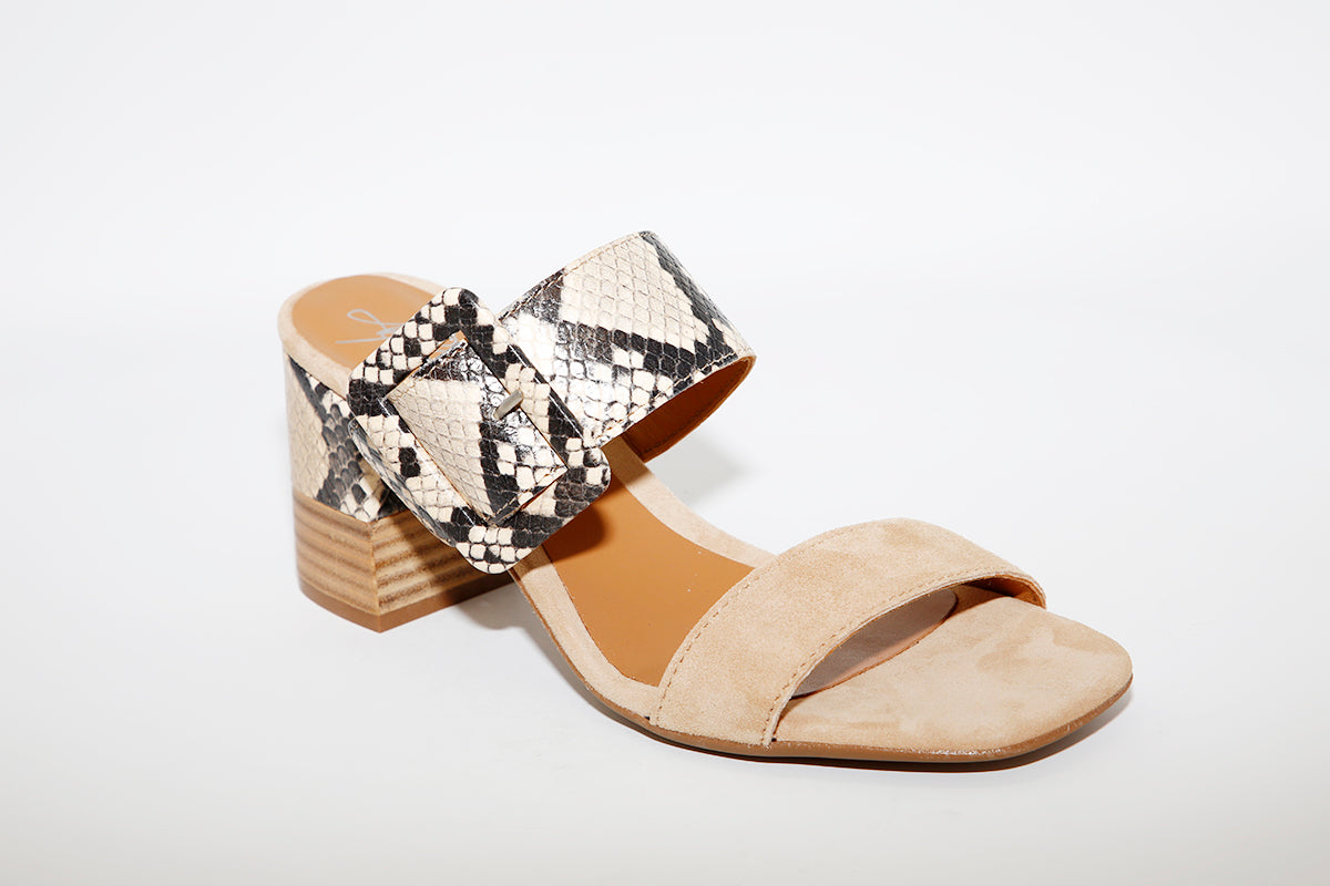 Alpe Block Heel Mules in Beige/Snake - Comfortable Everyday Slip-Ons ...