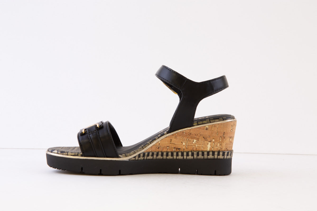 Tamaris Medium Wedge Sandal - Black/Gold – Victor Dwyer Ladies ...