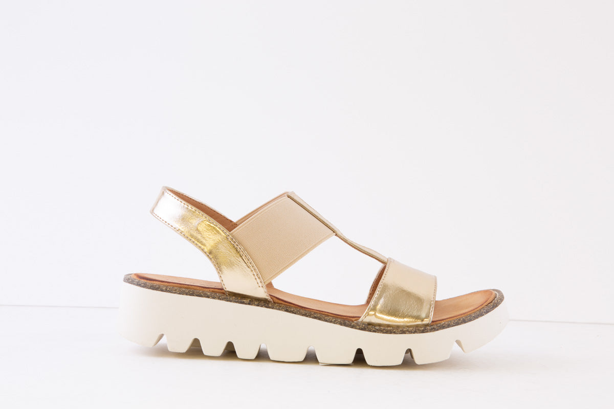 HEAVENLY FEET - RITZ CHUNKY FLAT SANDAL - GOLD – Victor Dwyer Ladies ...