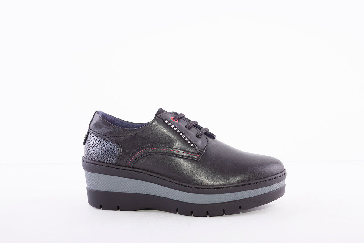 NOTTON - 3506 LACED WEDGE COMFORT SHOE - BLACK LEATHER – Victor Dwyer ...