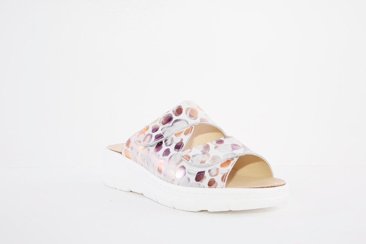 Belvida Comfort Mule Shoes - Rose Gold Dots, Velcro Strap, Leather ...