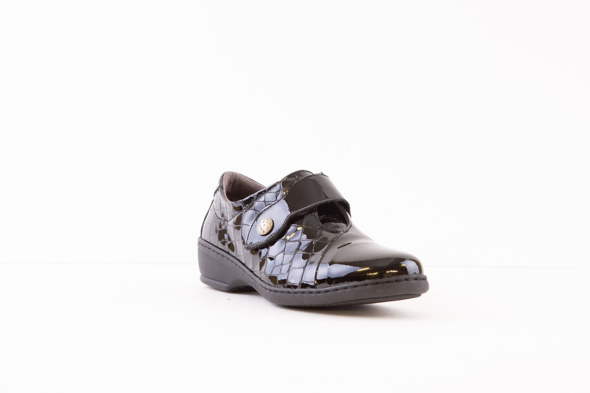 NOTTON - 1061 VELCRO COMFORT SHOE - BLACK PATENT – Victor Dwyer Ladies ...